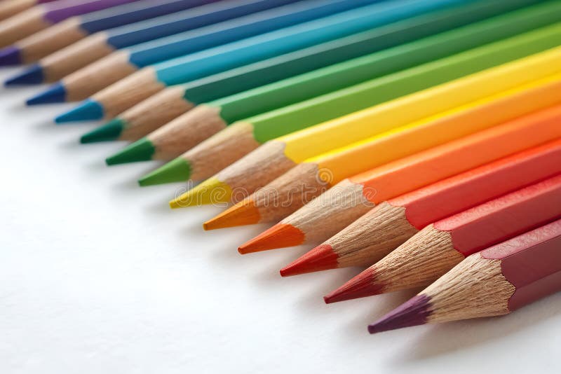 Vibrant Colored Pencils Aligned in a Rainbow Gradient Stock ...