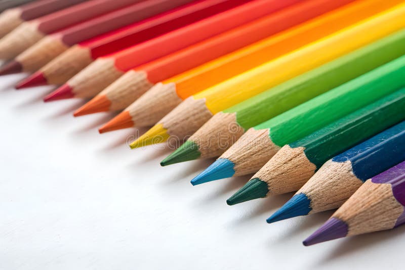 Vibrant Colored Pencils Aligned in a Rainbow Gradient Stock ...