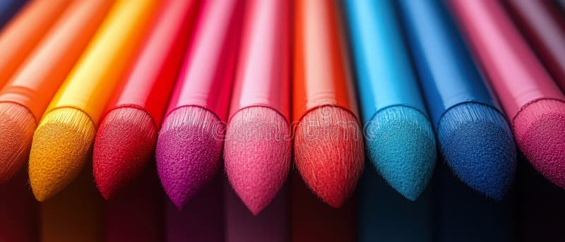 Vibrant Colored Pencils Arranged in Rainbow Order on Table Stock ...