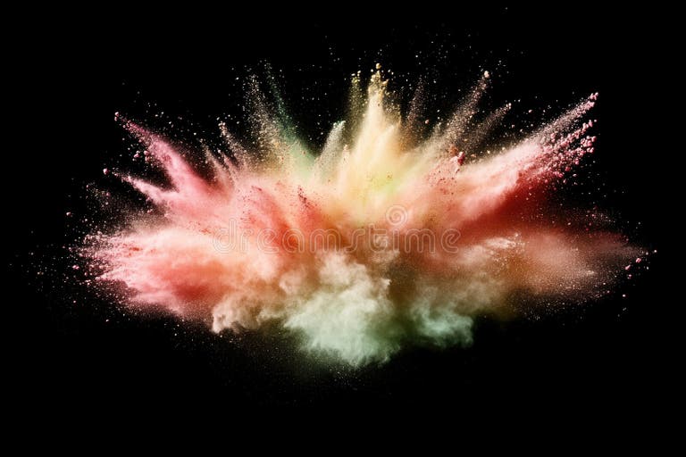 Vibrant Colored Powder Bursts Against a Dark Backdrop, Creating a ...