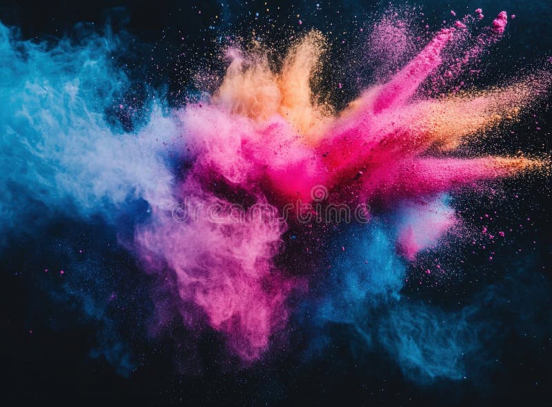 Vibrant Colored Powder Explodes Dramatically on a Black Background ...