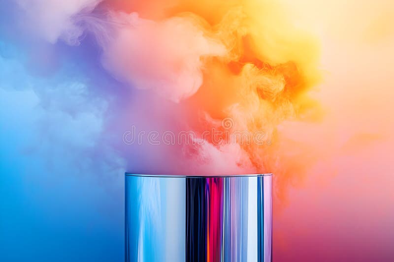 Vibrant Colored Smoke Rising from a Shiny Metallic Surface with ...