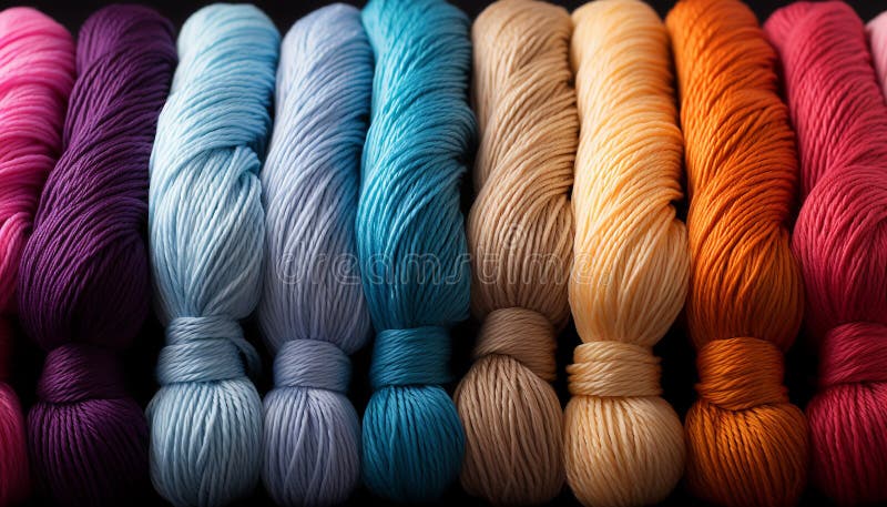 Vibrant Colored Spools of Thread in a Rainbow Arrangement Generated by ...