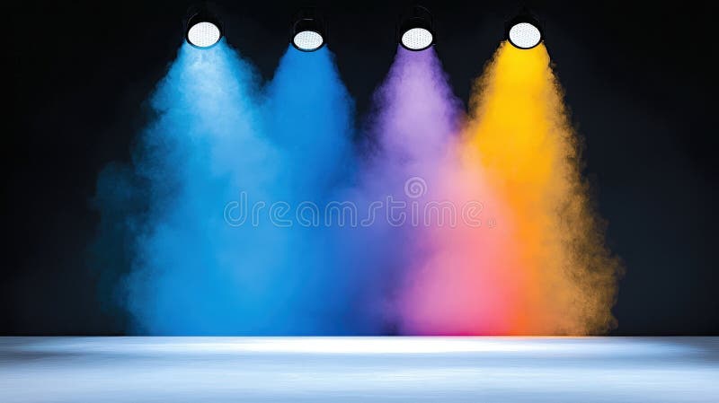 Vibrant Colored Stage Lights Casting Colorful Smoke on a Dark ...