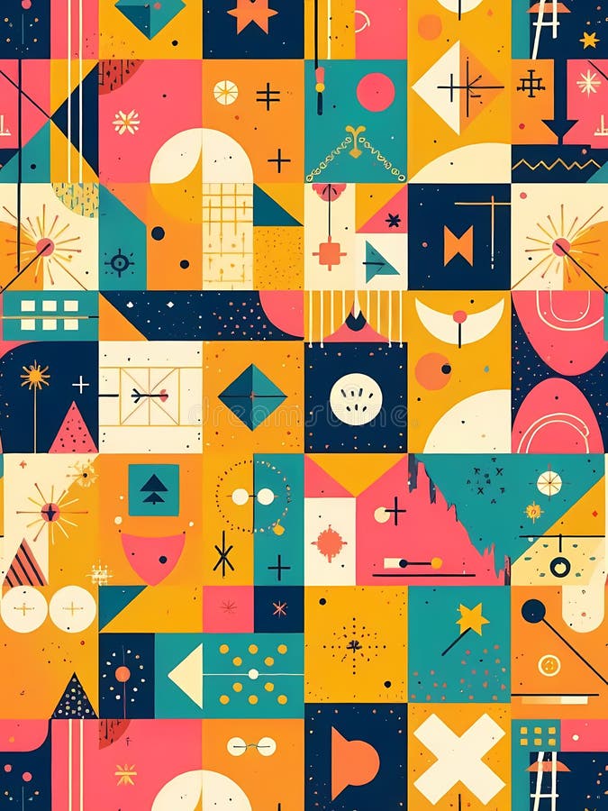 A Vibrant and Colorful Abstract Geometric Pattern Featuring Squares and ...