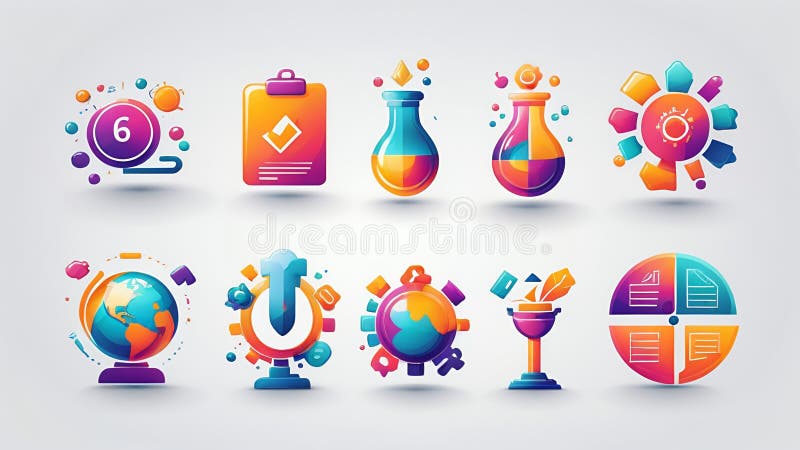 Vibrant Colorful Abstract Icons Global Business Strategy Design ...