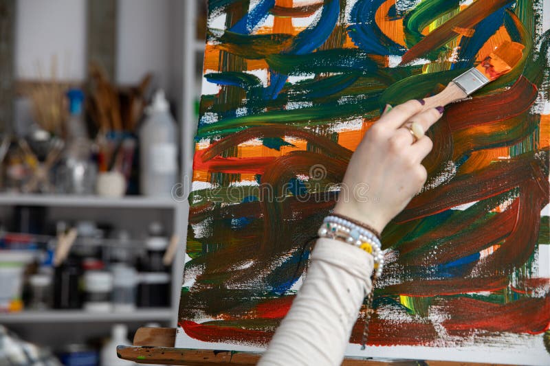 A Vibrant and Colorful Abstract Painting on Display in a Creative ...