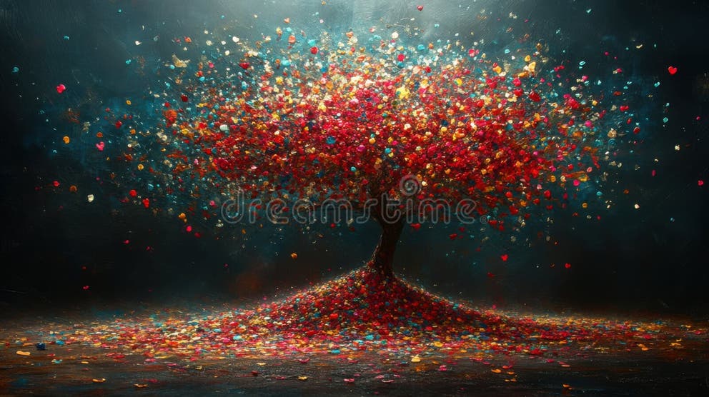 Vibrant Colorful Abstract Tree with Sparkling Particles Stock Photo ...