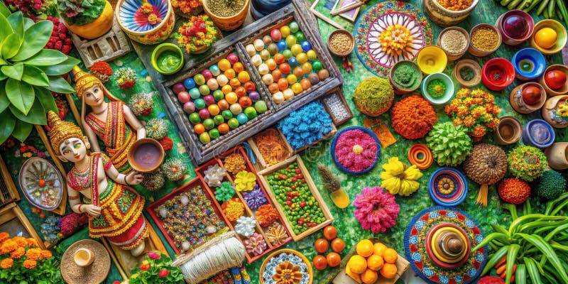 Vibrant Colorful Arrangement of Decorative Objects and Figurines on a ...