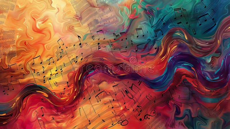 A Vibrant, Colorful Background with Flowing Patterns and Sheet Music ...