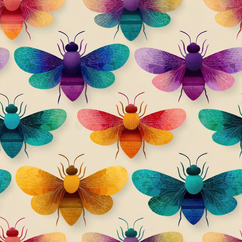 Vibrant Colorful Bee Patterns on Cream Background for Artistic Design ...