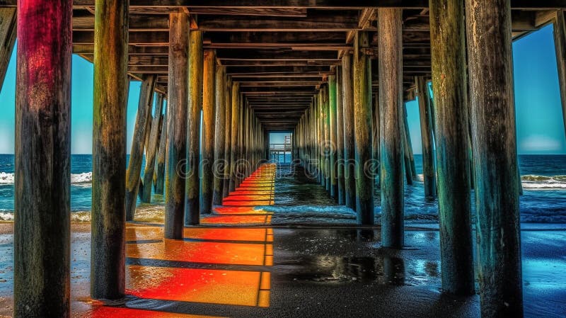 Vibrant Colorful Boardwalk or Jetty in Tranquil Beach Setting Stock ...