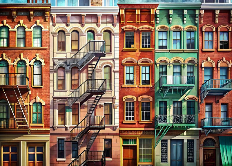 Vibrant Colorful Buildings Urban Architecture Fire Escapes Window ...