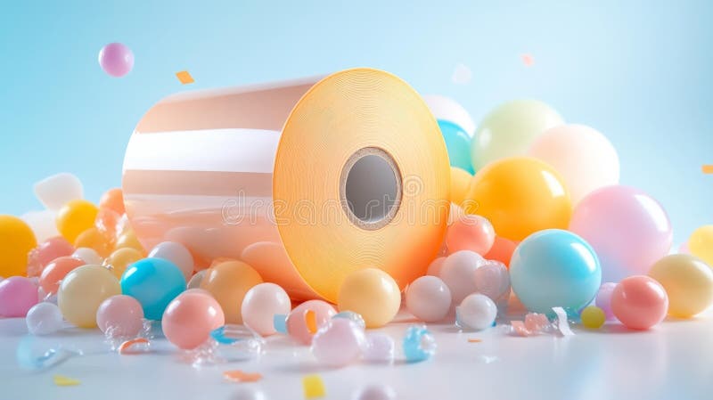Vibrant Colorful Candies and Large Roll on Pastel Background Stock ...