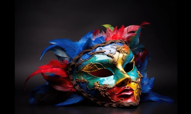 Vibrant and Colorful Carnival Masks on Black Background Creating Using ...