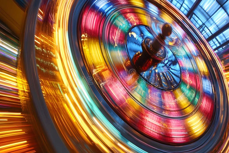 Vibrant Motion of Spinning Carousel at Night Abstract Urban Fairground ...