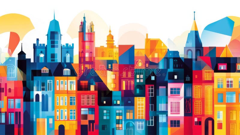 Vibrant Colorful Cityscape Illustration Stock Illustration ...