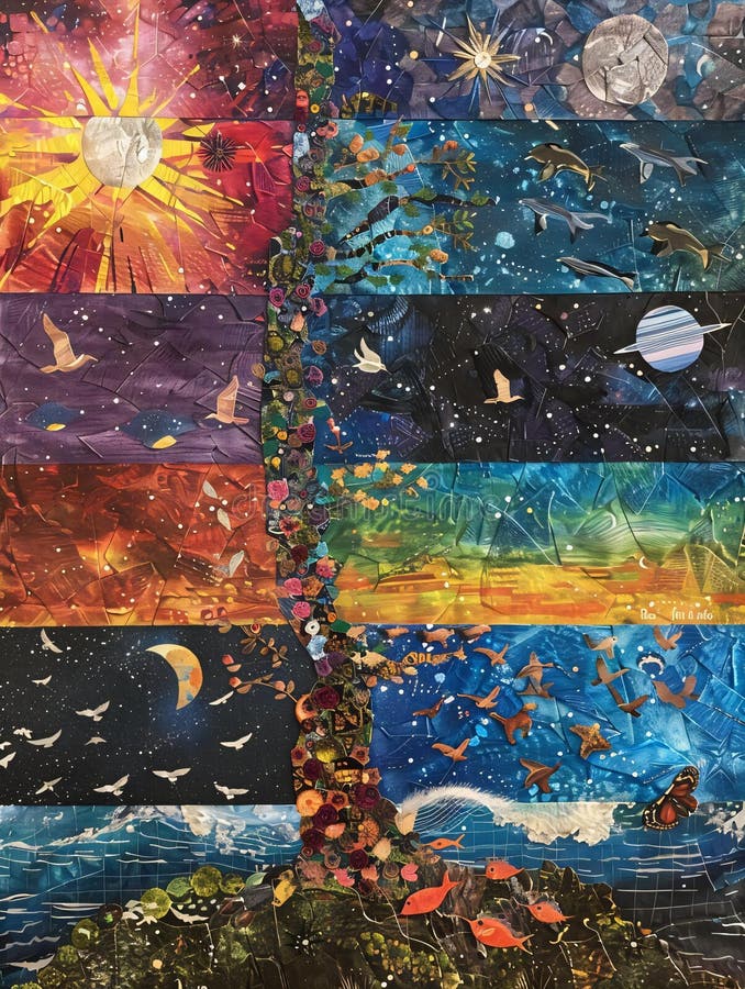 Vibrant Collage Depicting Natural World Featuring Seven Sections ...