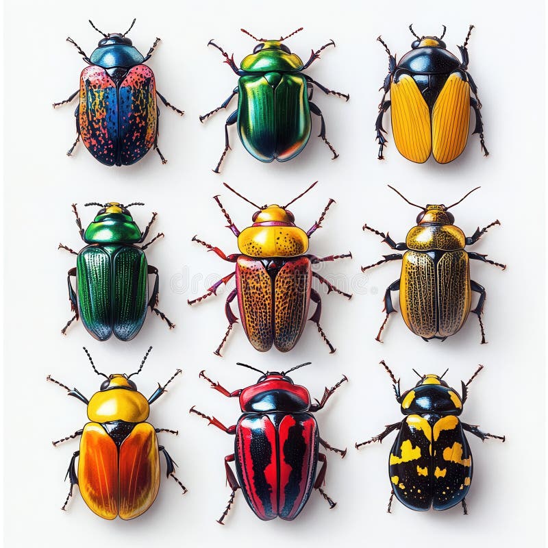 Vibrant and Colorful Collection of Exotic Beetles Displayed in a Grid ...