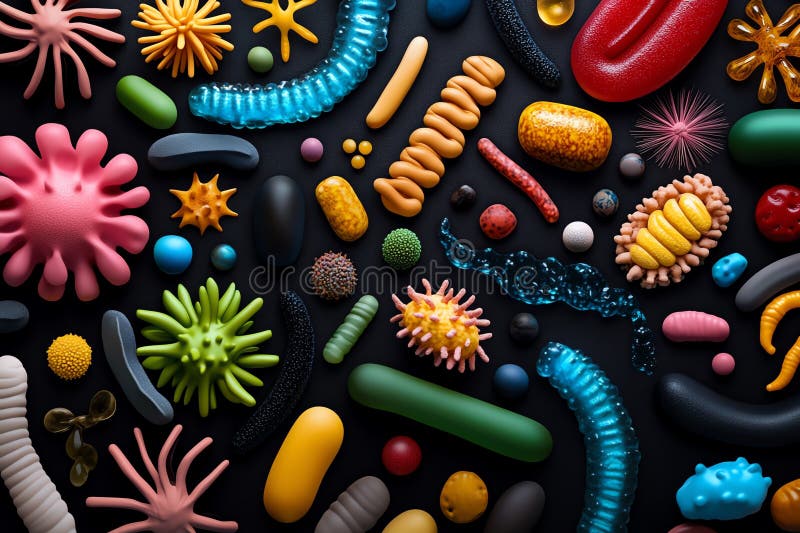 A Vibrant and Colorful Collection of Various Microorganisms Arranged on ...