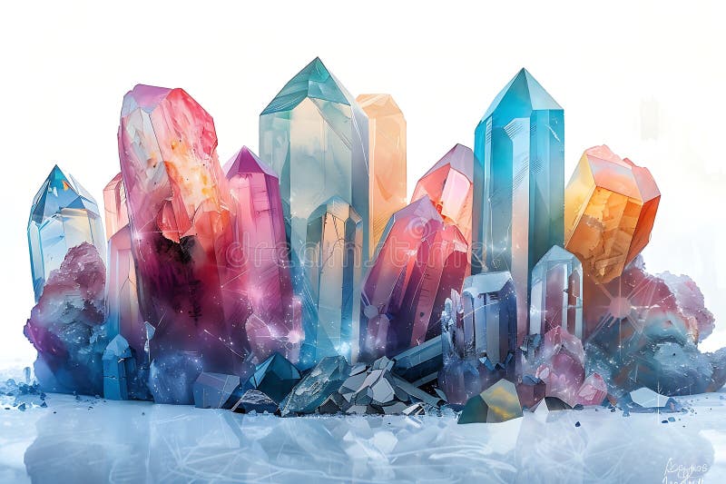 Vibrant Colorful Crystal Formation on White Background Stock ...