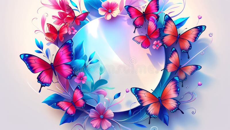 Radiant Central Circle with Butterflies: Digital Artwork Stock ...
