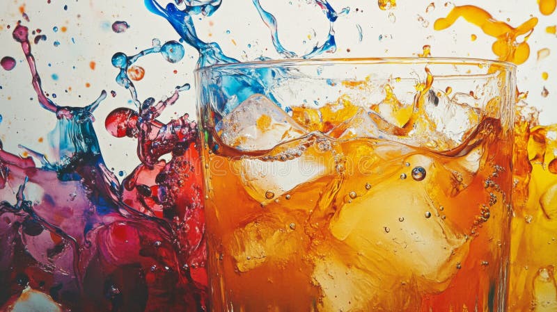 Vibrant Colorful Drink Splash with Ice in Glass Stock Illustration ...