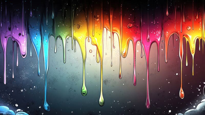 Vibrant Rainbow Paint Drips on Dark Background: Abstract Colorful ...