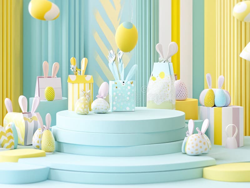 A Vibrant, Colorful Easter Cake Scene with Decorations and a ...