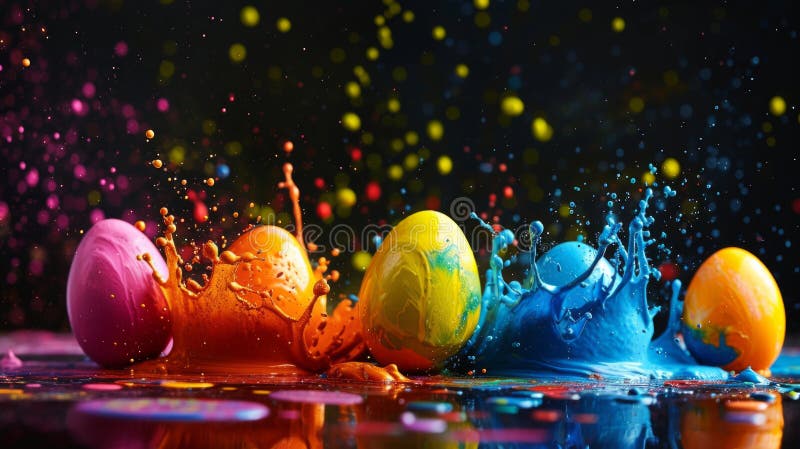 Vibrant Colorful Easter Egg Splash Design, Easter Card Design with Egg ...
