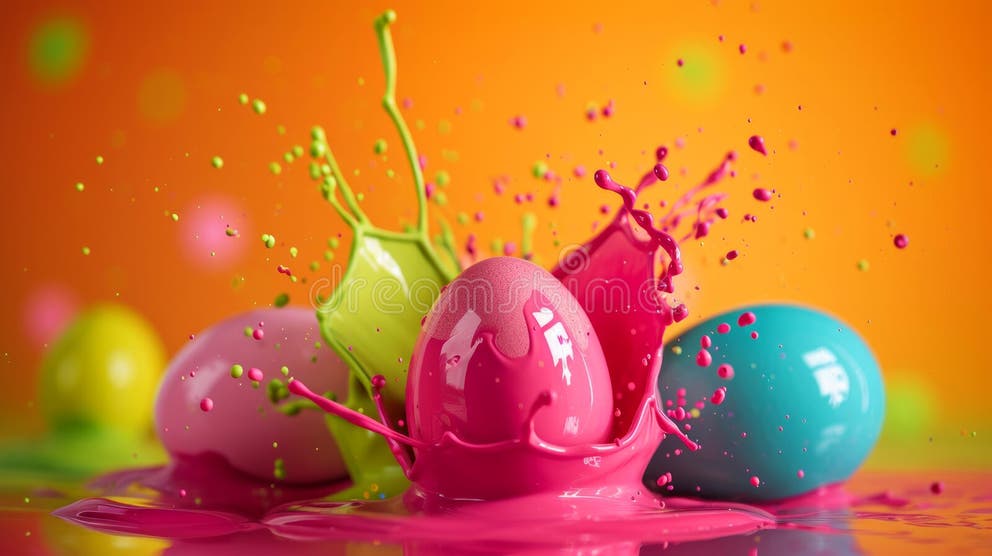 Vibrant Colorful Easter Egg Splash Design, Easter Card Design with Egg. Easter Egg Splashing ...