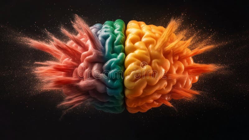Colorful Explosive Brain Visual with Rainbow Hues and Intense Energy ...
