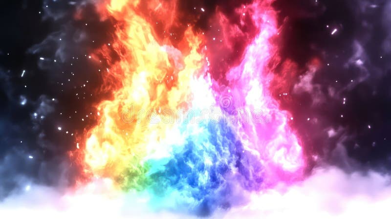 A Vibrant, Colorful Explosion of Rainbow Flames Against a Dark Backdrop ...