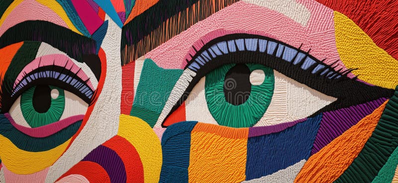Vibrant Colorful Eyes Art Piece Featuring Intricate Textile Patterns ...