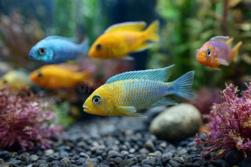 Vibrant Colorful Fish in a Home Aquarium Stock Illustration ...