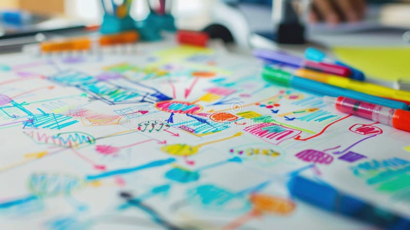 Creative Brainstorming Session with Colorful Visual Flowchart for ...