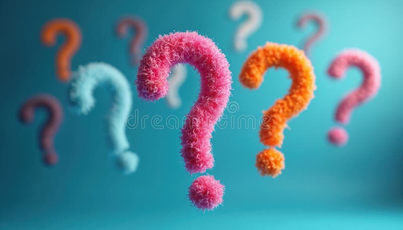 Vibrant Colorful Fluffy Question Marks Float Against Blue Background ...