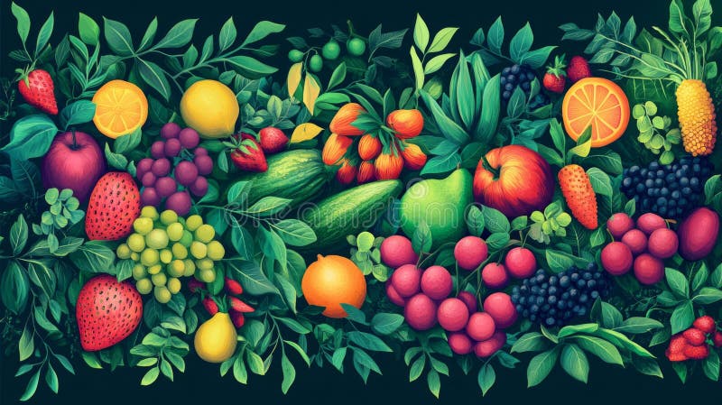 Vibrant Colorful Fruit and Berry Pixel Art Illustration Stock ...