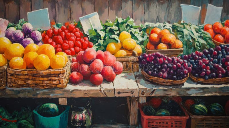 Vibrant Colorful Fruit Display at a Farmer S Market Stock Illustration ...