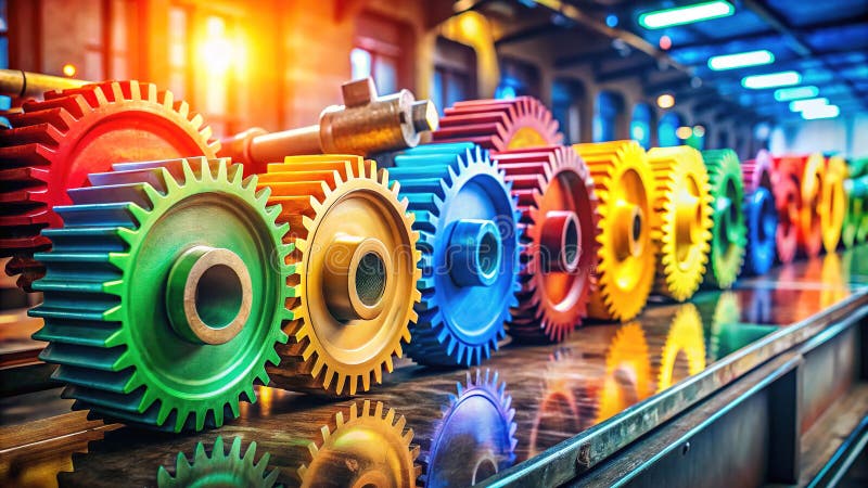 Vibrant Colorful Gears in a Modern Industrial Factory Setting a ...