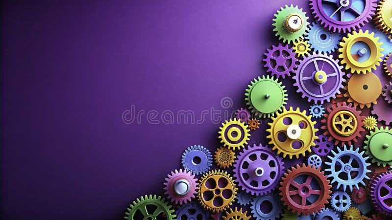 Vibrant Colorful Gears on a Purple Background a Dynamic Visual ...