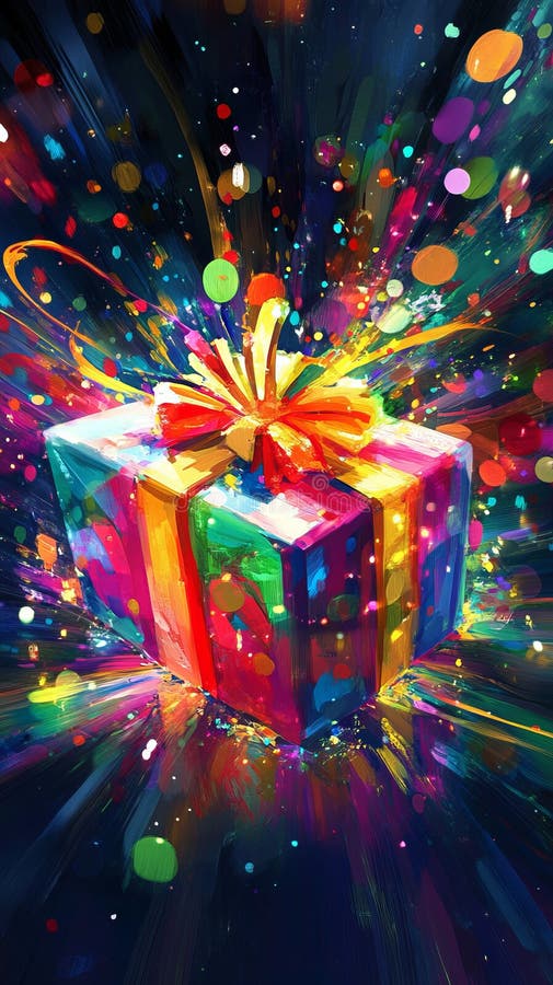 Vibrant and Colorful Gift Box with Ribbon Exploding in a Burst of ...