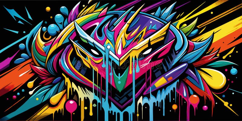 Vibrant Colorful Graffiti on Black Wall with Dripping Paint and ...