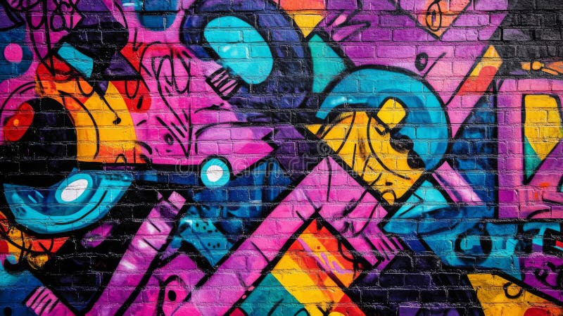 Vibrant Colorful Graffiti Mural on Brick Wall Stock Illustration ...