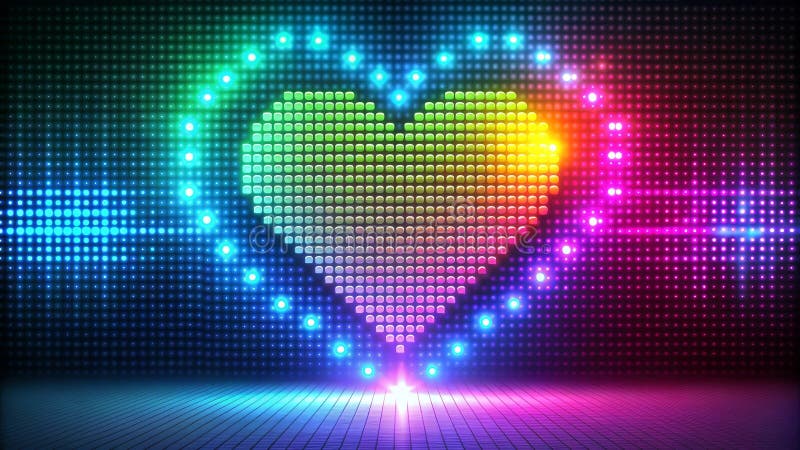 A Vibrant, Colorful Heart-shaped Light Display on a Dark Stage with ...