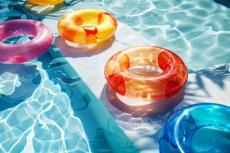 Vibrant Colorful Hotel Pool Scene with Floaties Stock Illustration ...