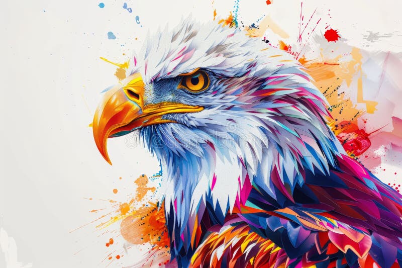 Vibrant, Colorful Illustration of a Bald Eagle with Splashes of Paint ...