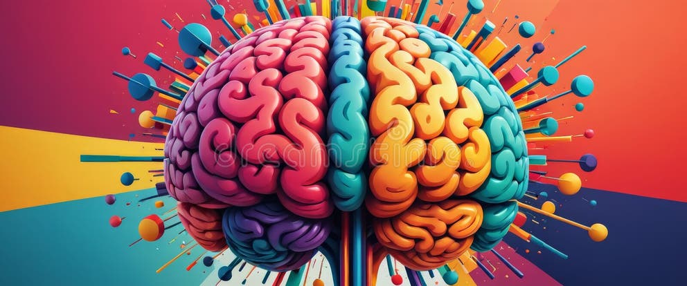 Colorful Brain Illustration with Creative Elements Stock Photo - Image ...