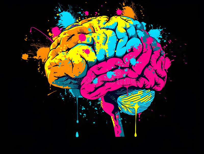 Vibrant, Colorful Illustration of Human Brain with Splashes of Paint ...