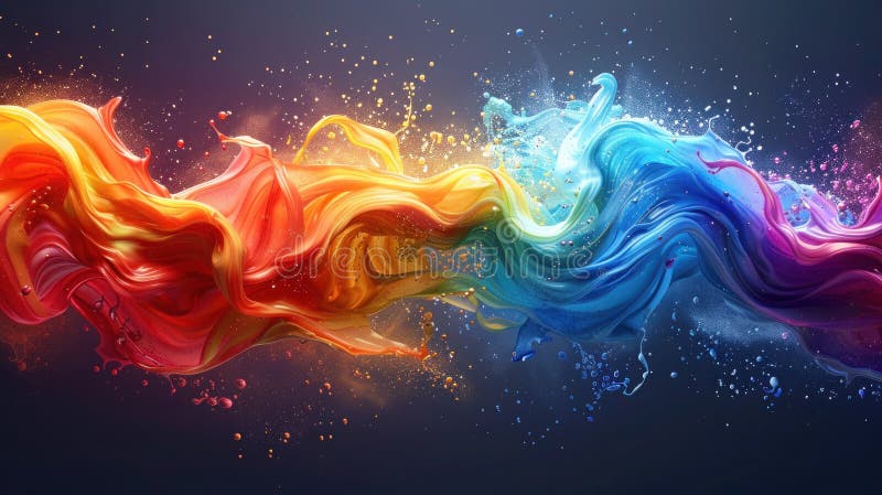 Colorful Rainbow Wave Paint Splash Design Element on Isolated ...